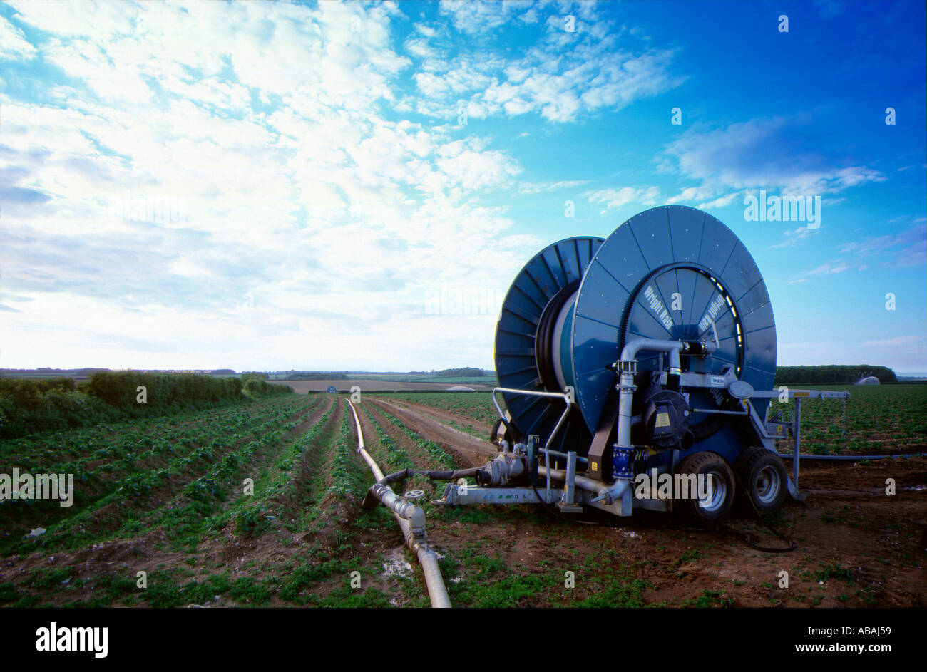Mobile irrigation unit in field North Norfolk England uk britain europe ...