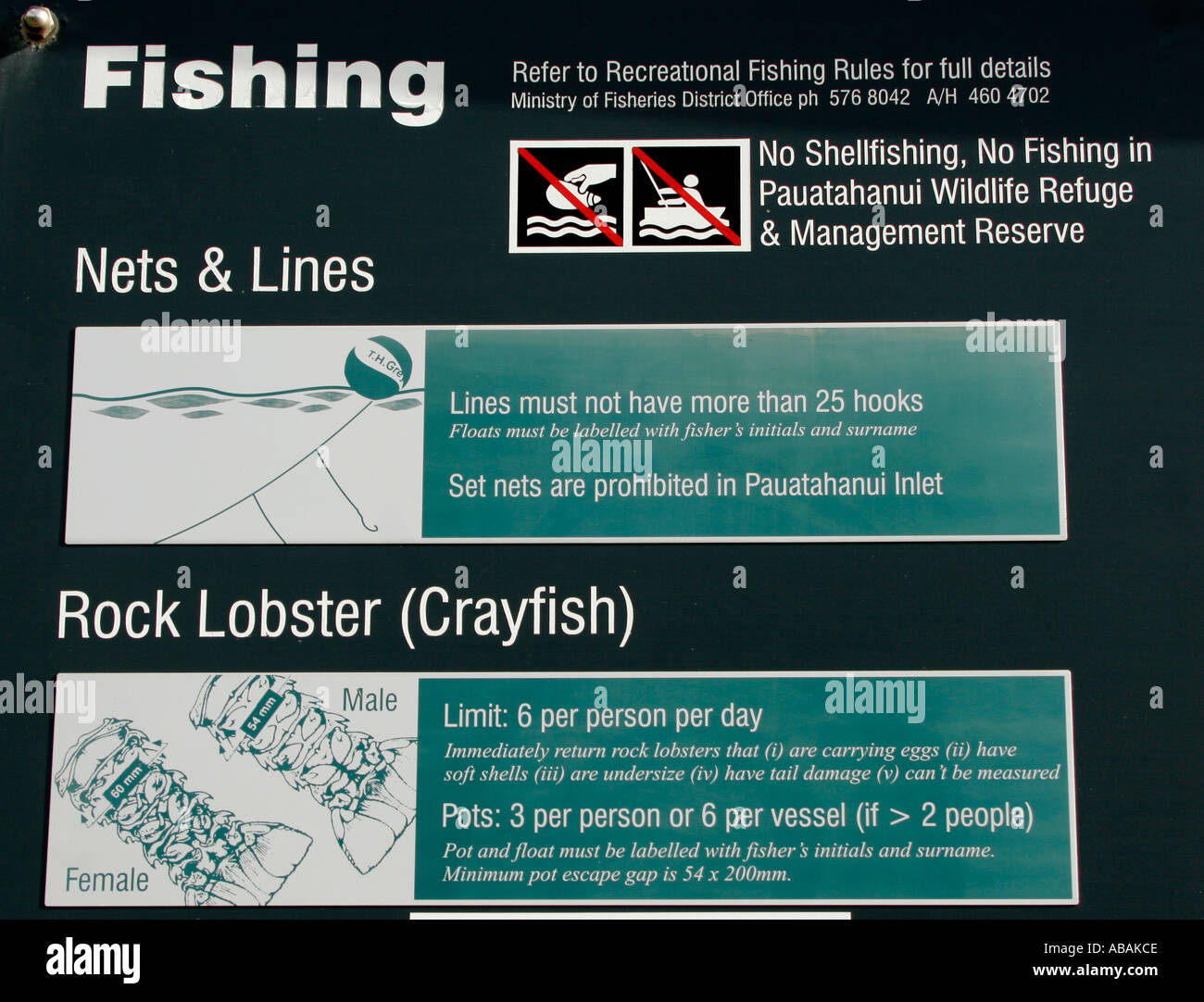 Fish guidelines in New Zealand Stock Photo - Alamy