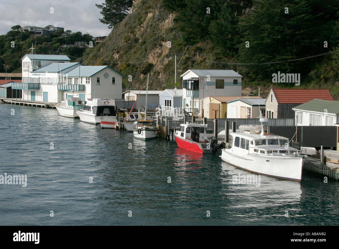 Boats and waterfront boat-sheds at Paremata New Zealand Stock Photo - Alamy