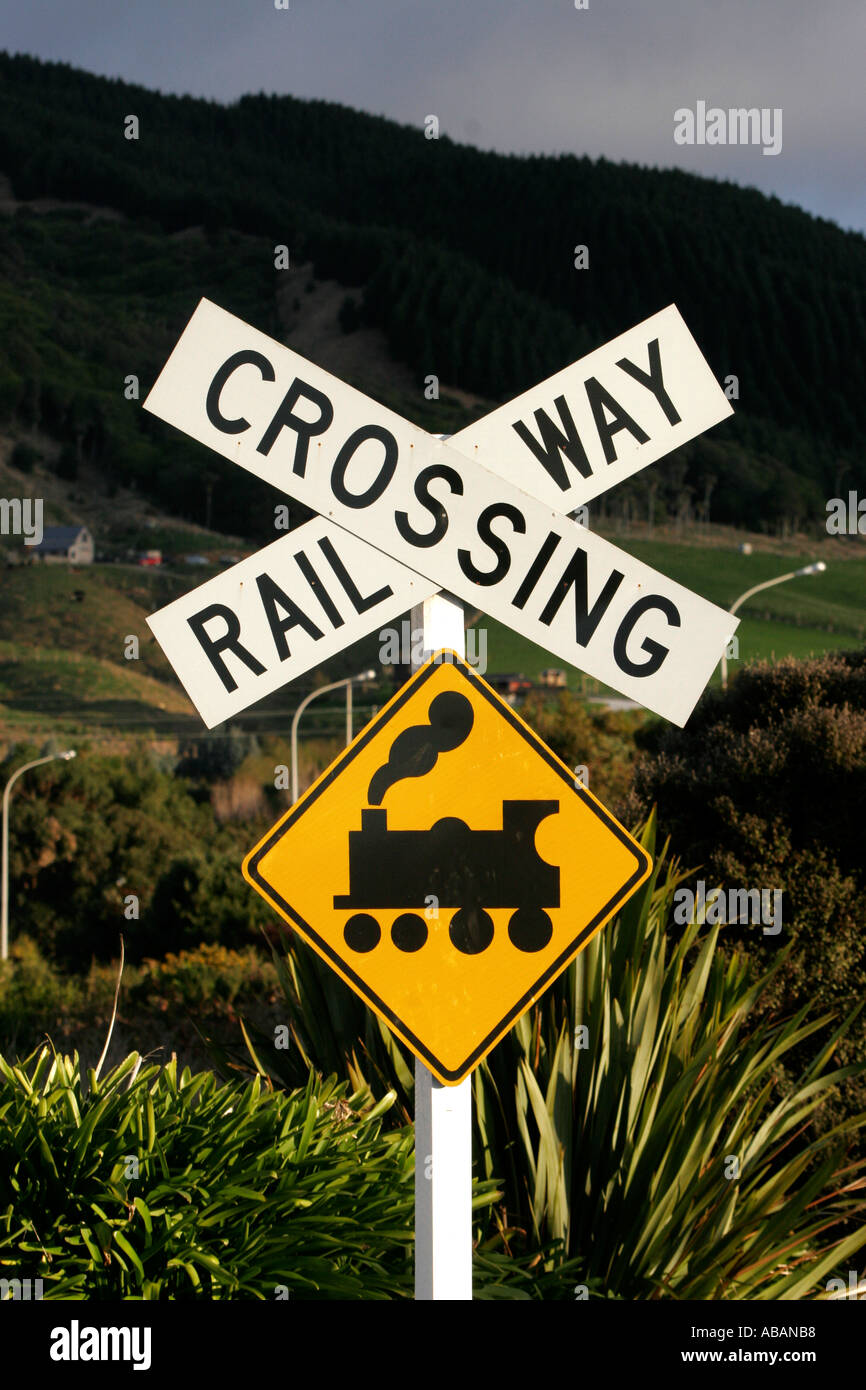 Railway crossing in New Zealand Stock Photo - Alamy