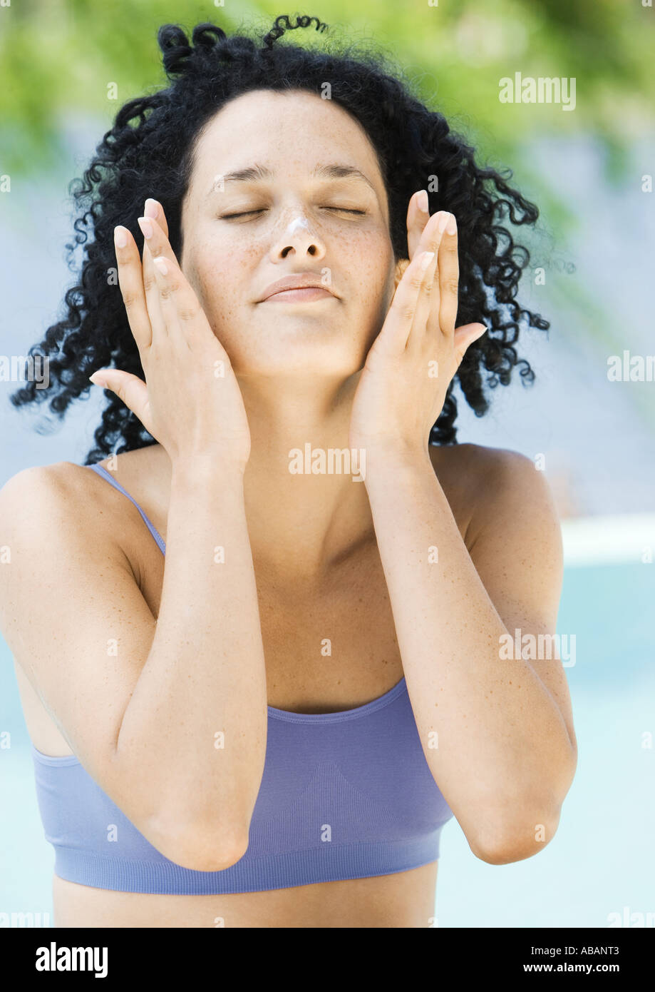 Woman face side on eyes shut hi-res stock photography and images - Alamy