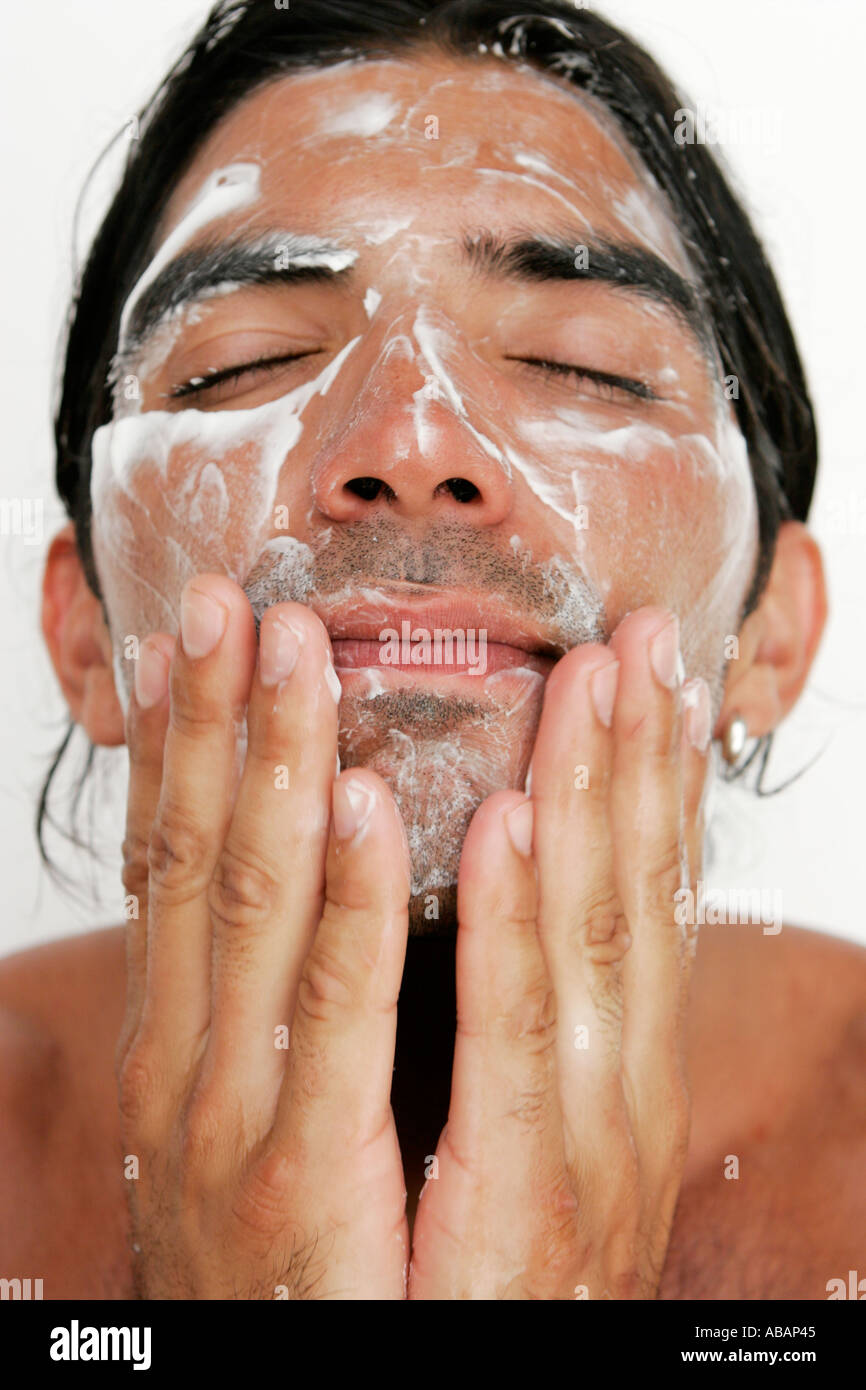 man washing his face Stock Photo - Alamy
