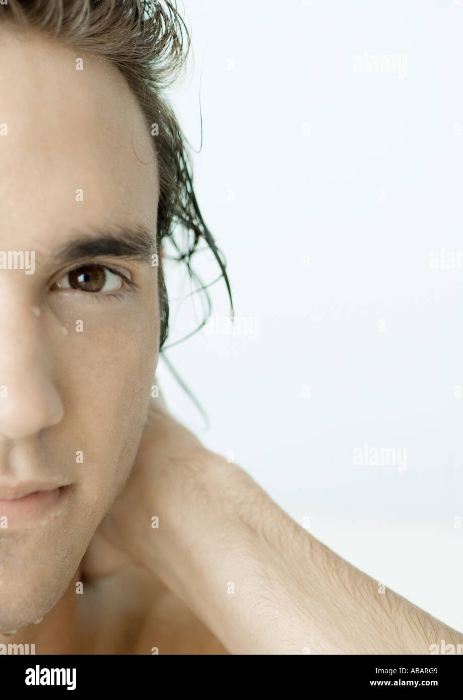Man's wet face, cropped Stock Photo - Alamy