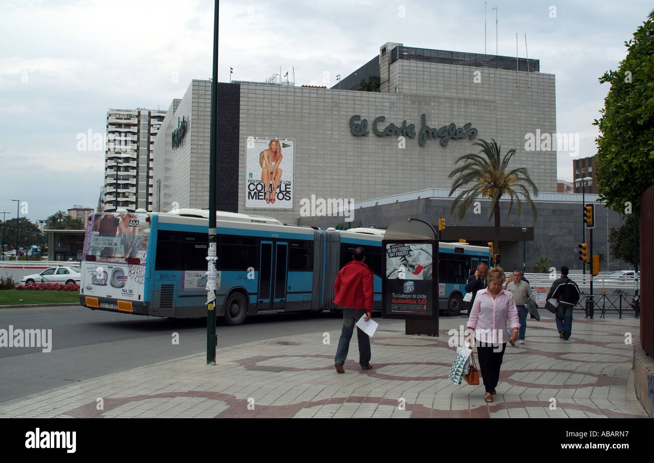 Malaga southern Spain Europe EU. Bus stop at the famous El Corte Ingles ...