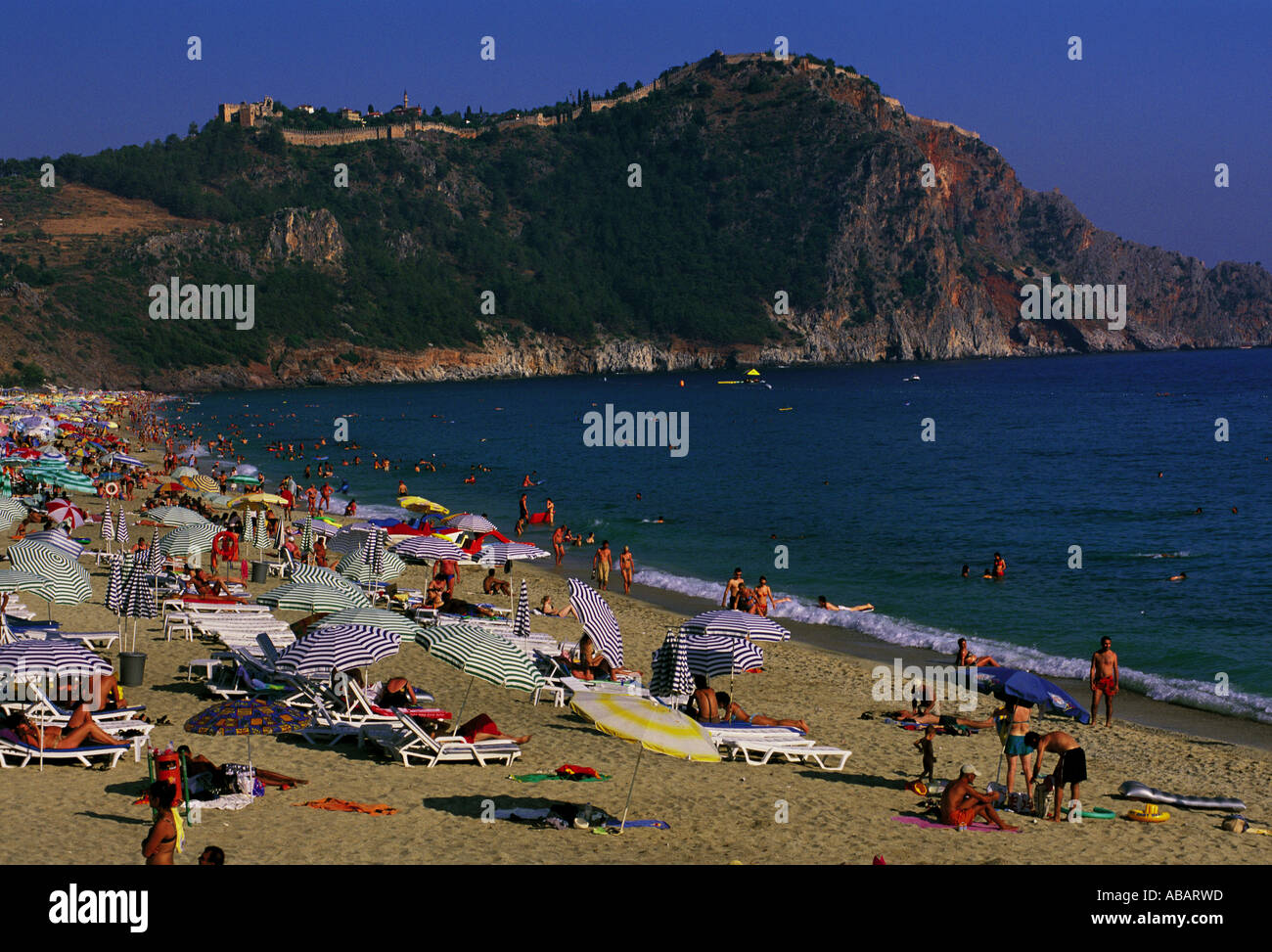 Alanya beach and castle Turkey Stock Photo - Alamy