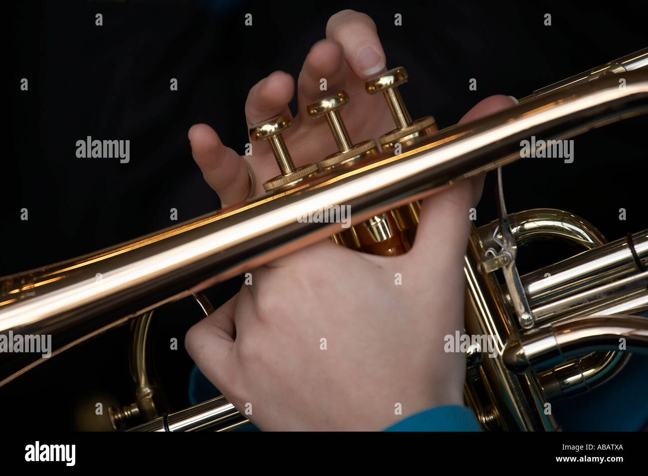 TRUMPET PLAYER IN BRASS BAND Stock Photo - Alamy