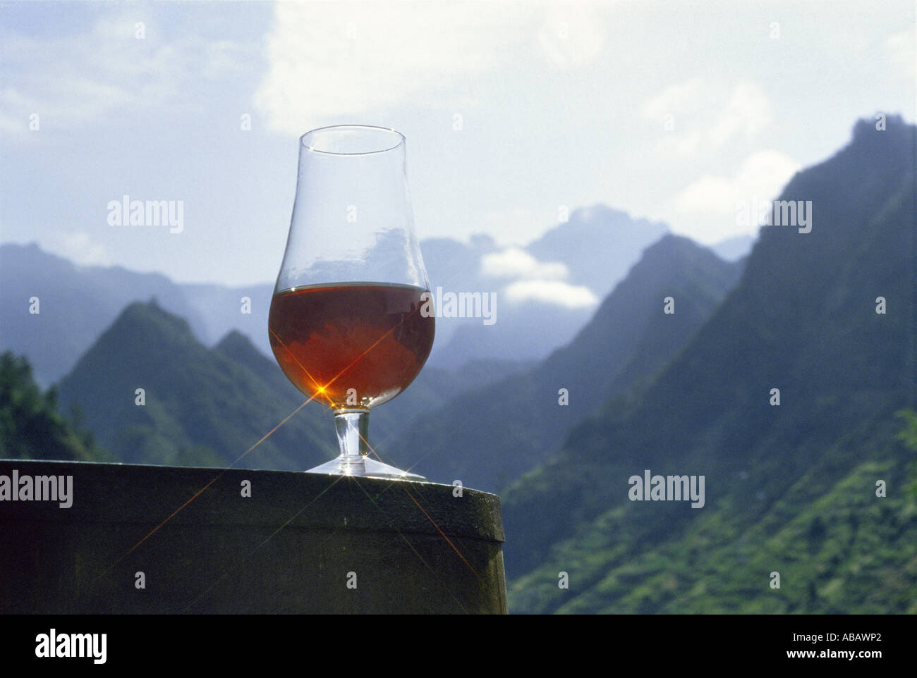 Glass of Verdelho Madeira wine and mountains Stock Photo - Alamy