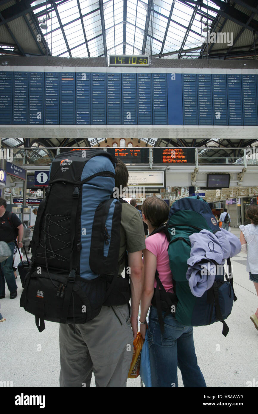 Young Backpackers start their journey at Liverpool street station ...