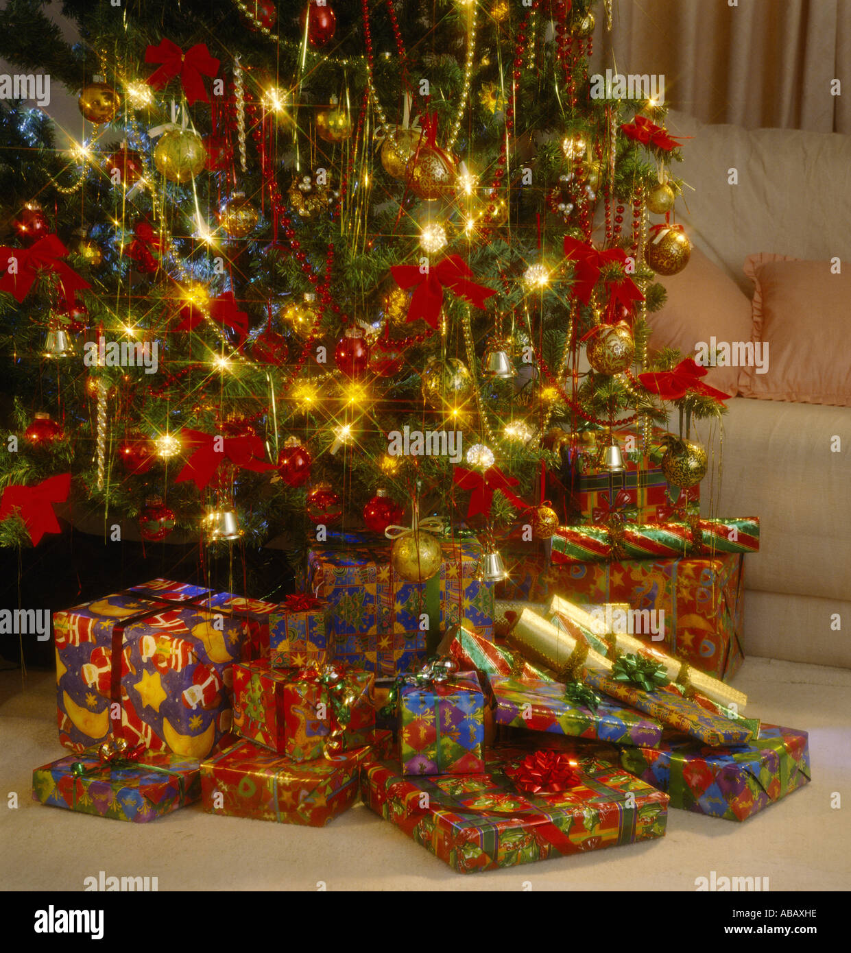 Christmas Tree and Presents Stock Photo - Alamy