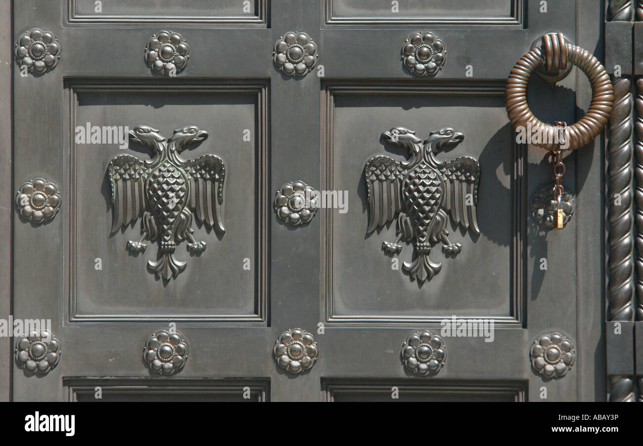 Two-headed Serbian eagles on the brass gate of St George’s Church at ...