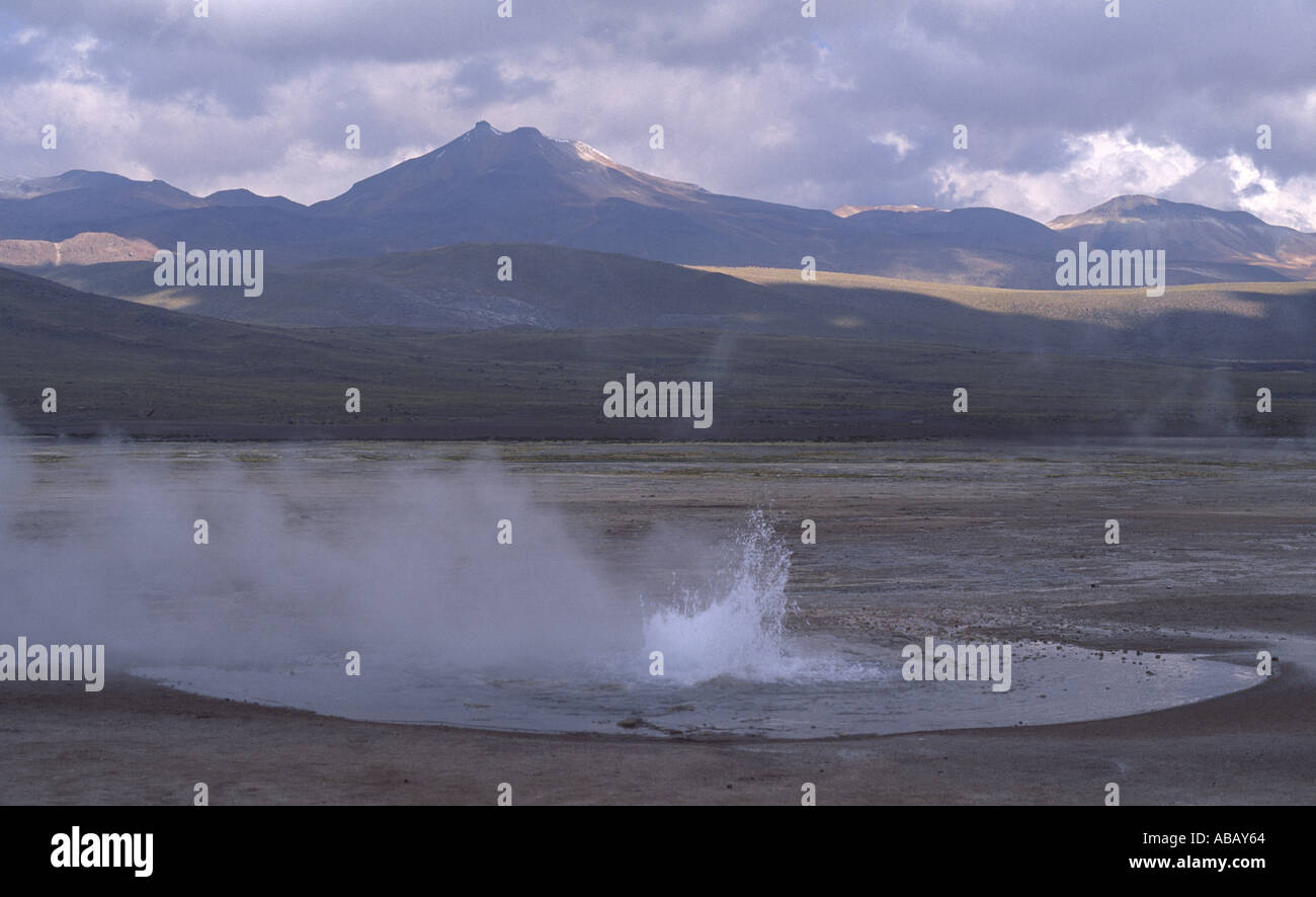 Geyser and distant peak Tatio Chile Stock Photo - Alamy