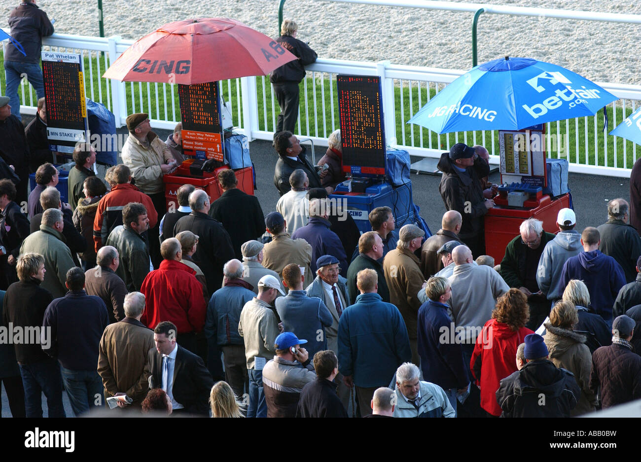Bookmakers at Dunstall Park racecourse, Wolverhampton, West Midlands ...