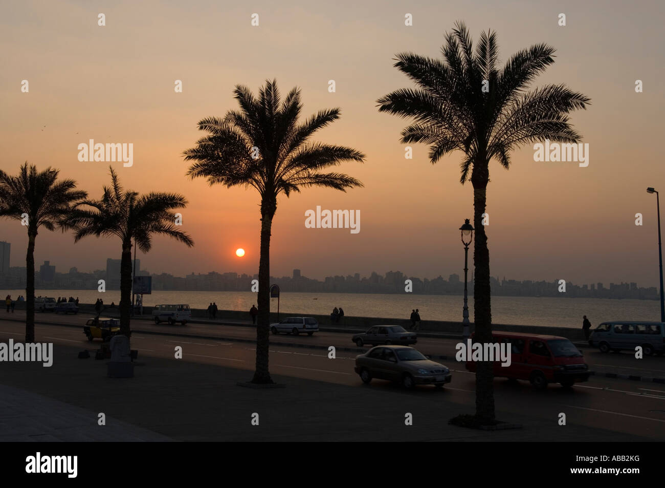 Waterfront at sunset Mediterranean coast Alexandria Egypt Stock Photo ...