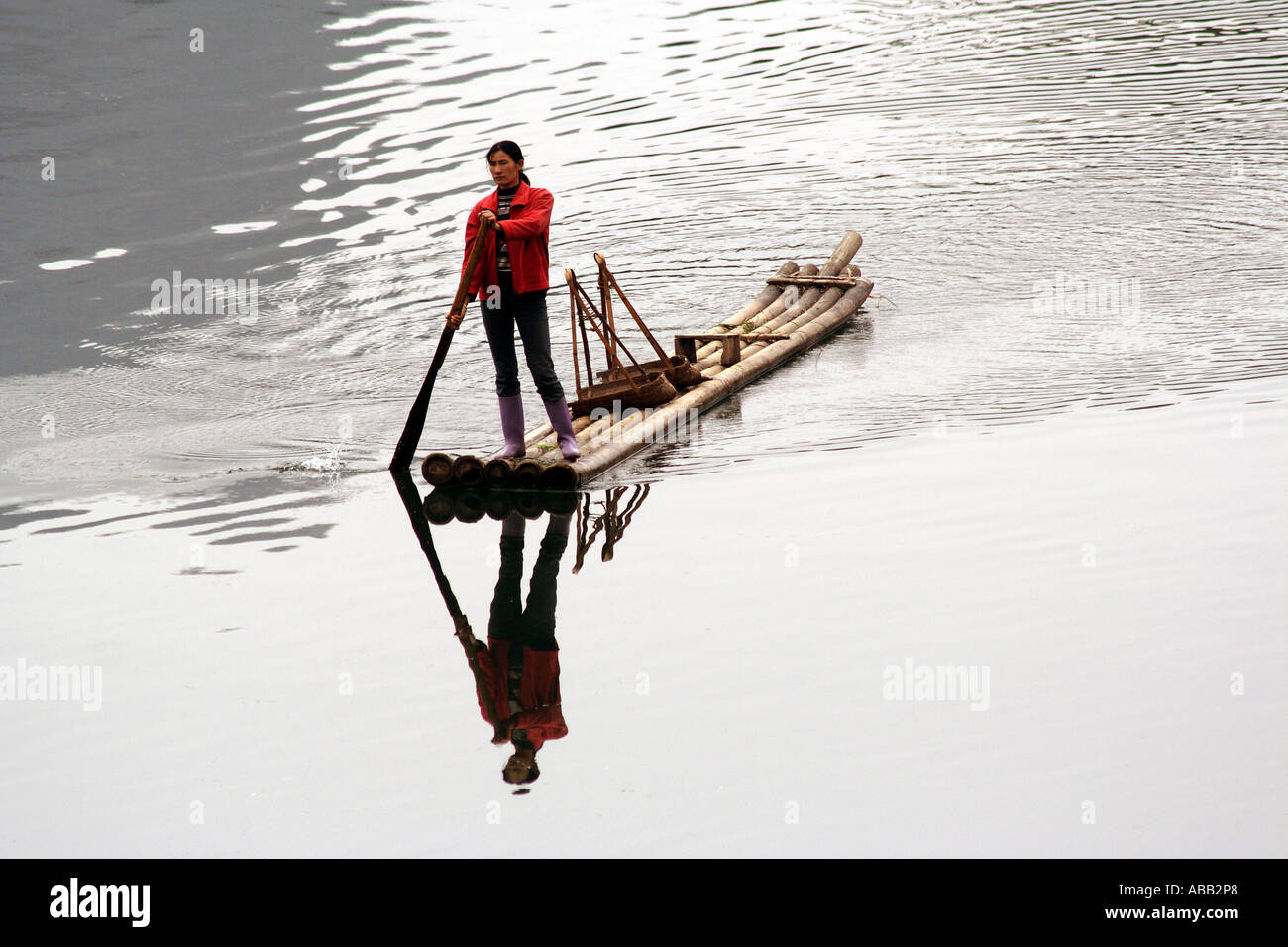 Chinese Woman on a Raft in the Li River, Liugong Village, Yangshuo ...