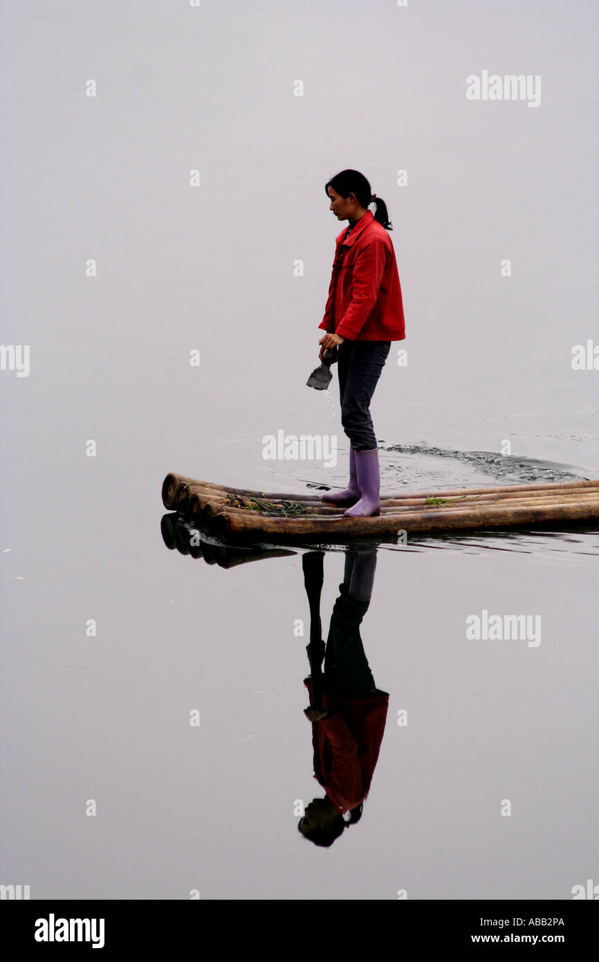 Chinese Woman on a Raft in the Li River, Liugong Village, Yangshuo ...