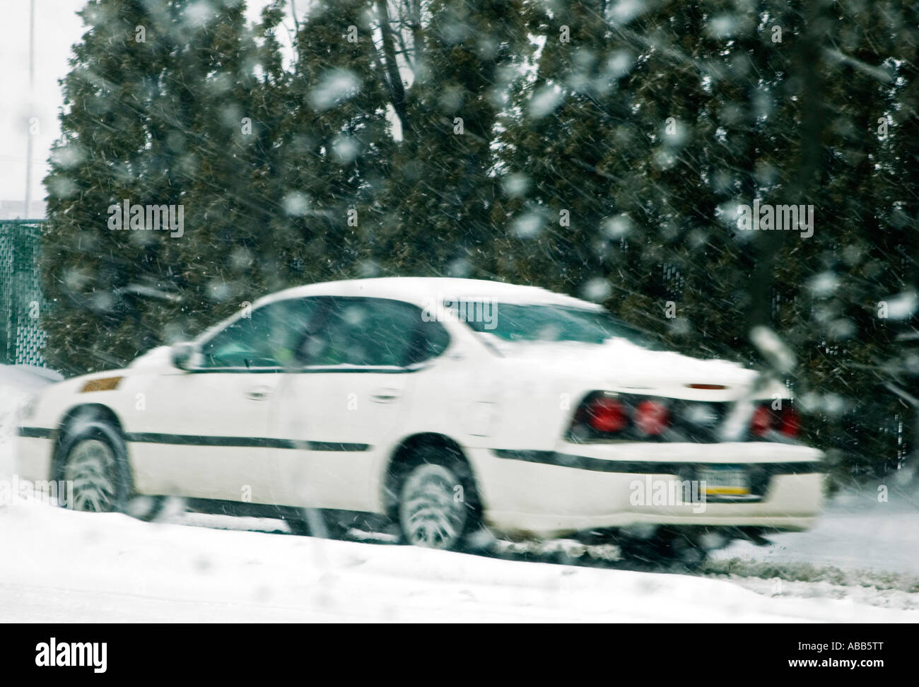winter street scene from car auto snow auto transportation Stock Photo ...