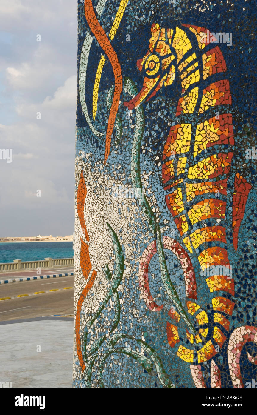 Mosaic on the Corniche, Marsa Matruh, Mediterranean Coast, Egypt Stock ...