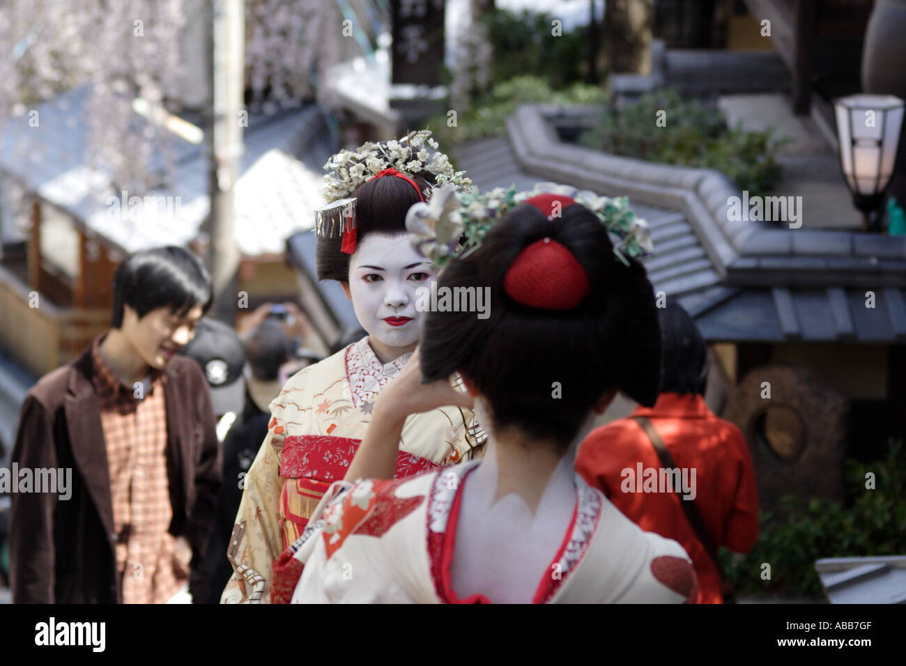 Kyoto, Japan, Geisha Taking a Photo for Tourists During Cherry Blossom ...