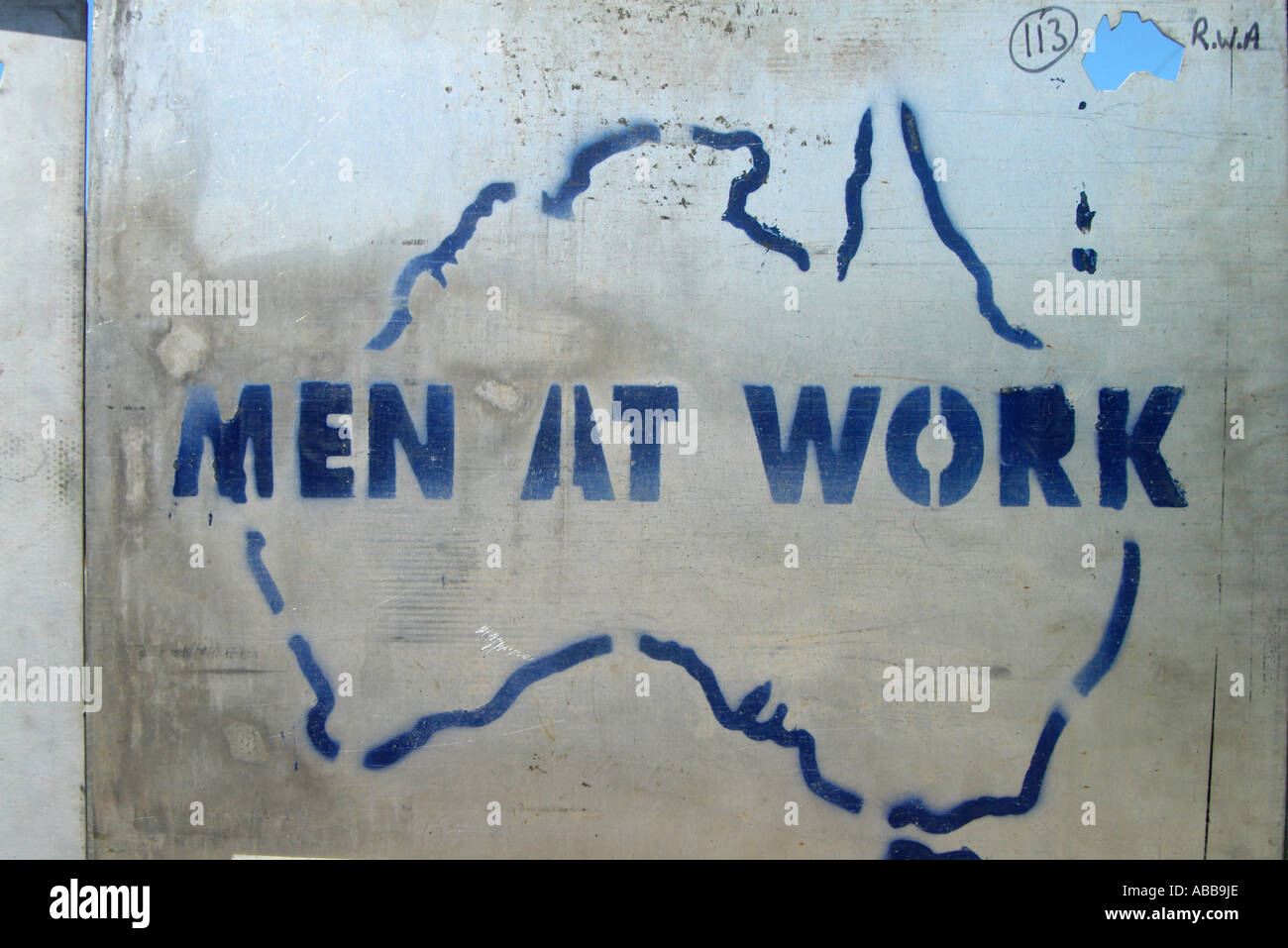 Australian Men at Work Road sign Stock Photo - Alamy