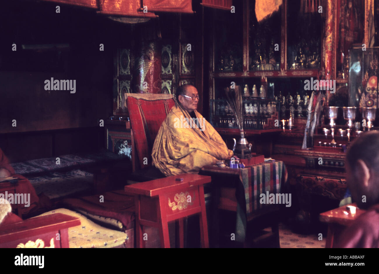 monk studying reading mongolia in 1960s old slide Stock Photo - Alamy