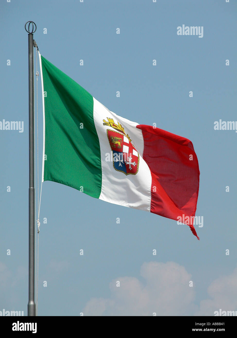 Flag at the harbour entrance, Lazise, Lake Garda, Italy Stock Photo - Alamy