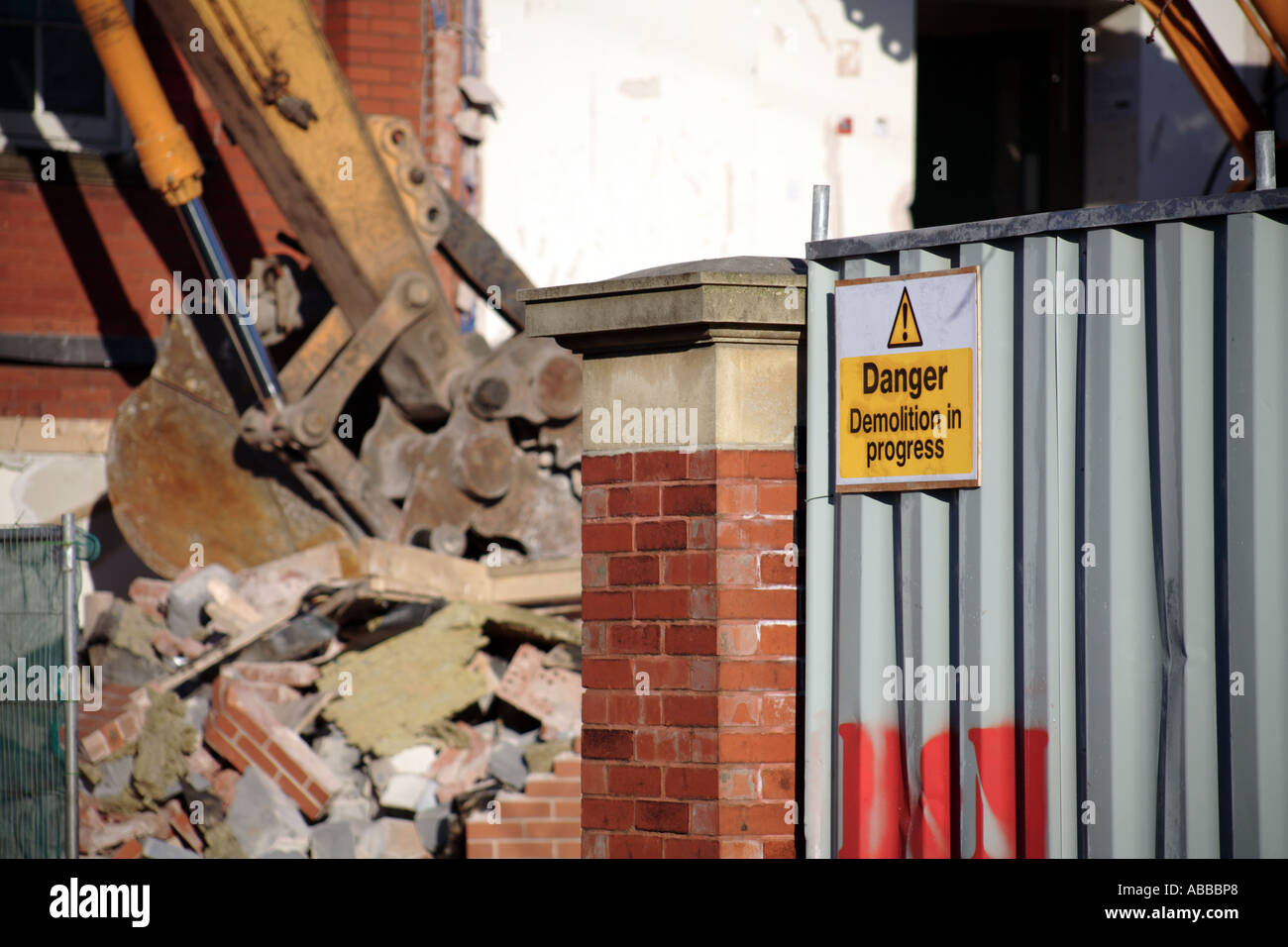 Danger sign at a demolition site UK Stock Photo - Alamy