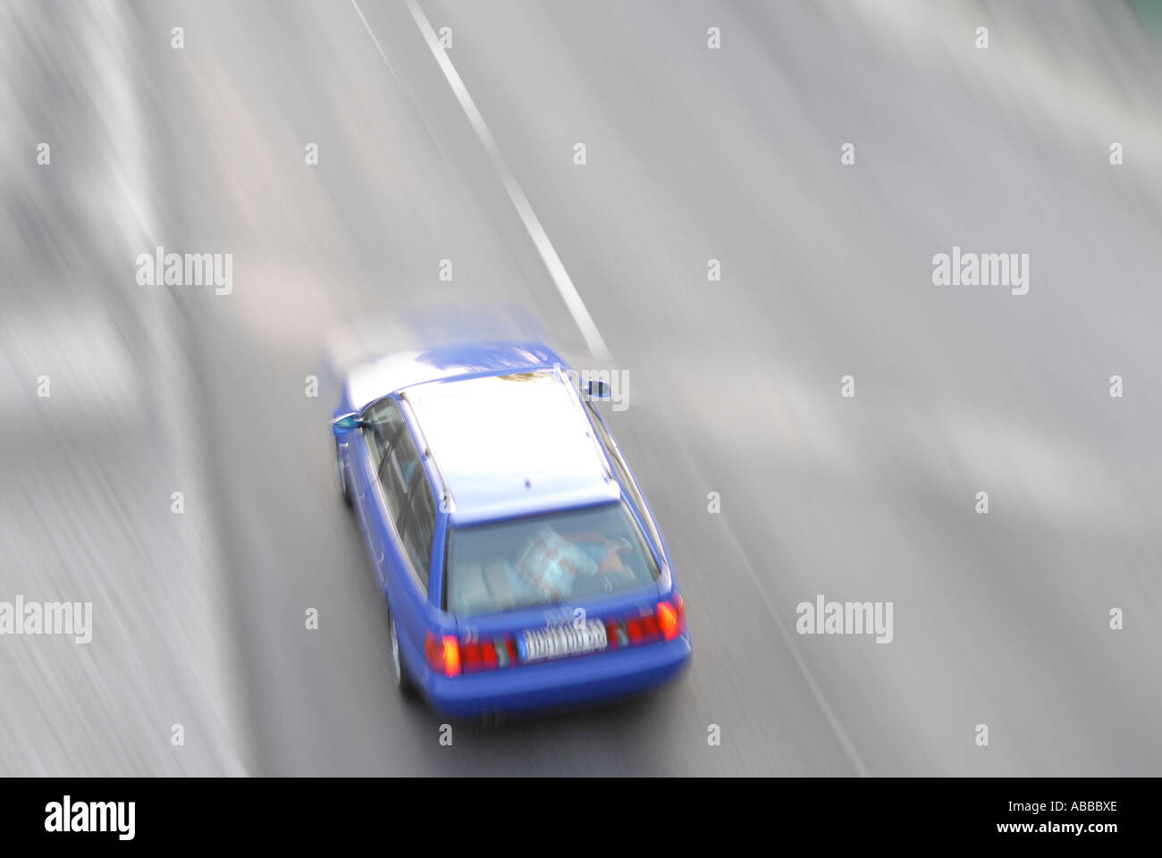 blue audi car in motion running too fast high speed speeding Stock ...