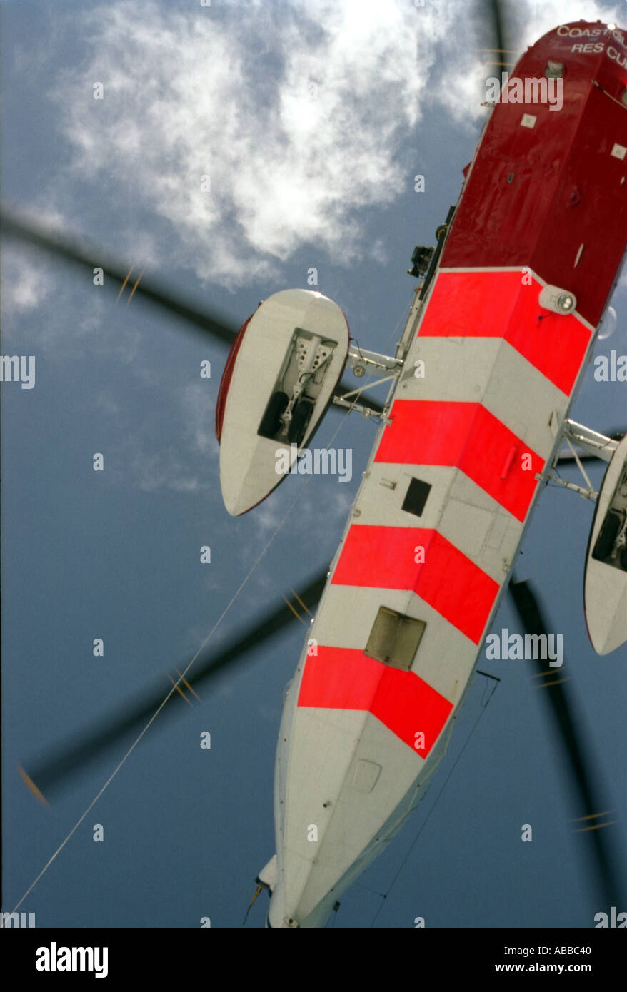 Coastguard Rescue Helicopter seen from below on board a boat Stock ...