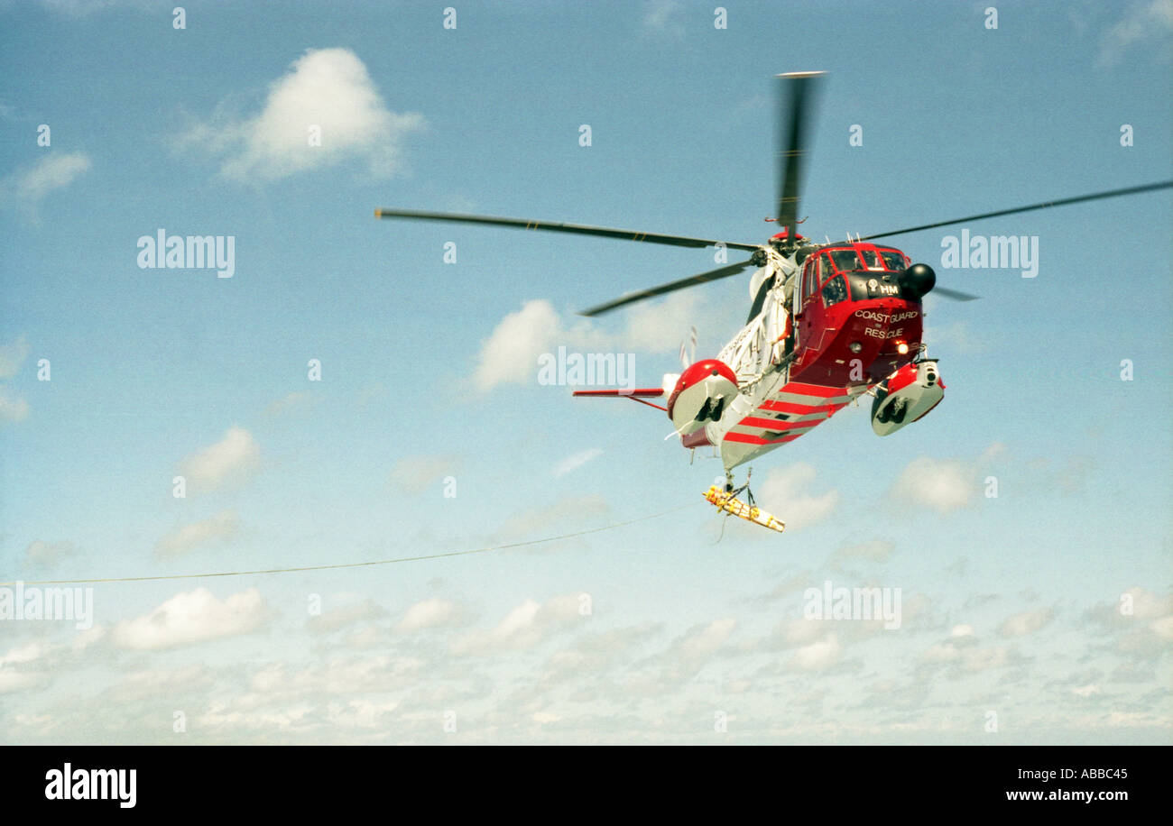 Coastguard Rescue Helicopter seen from below on board a boat Stock ...
