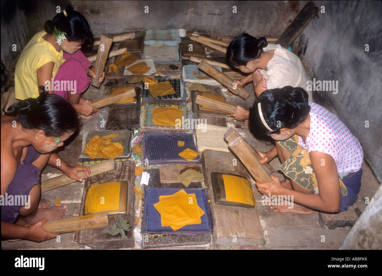 young people making bamboo paper in Mandalay Burma (Myanmar Stock Photo ...