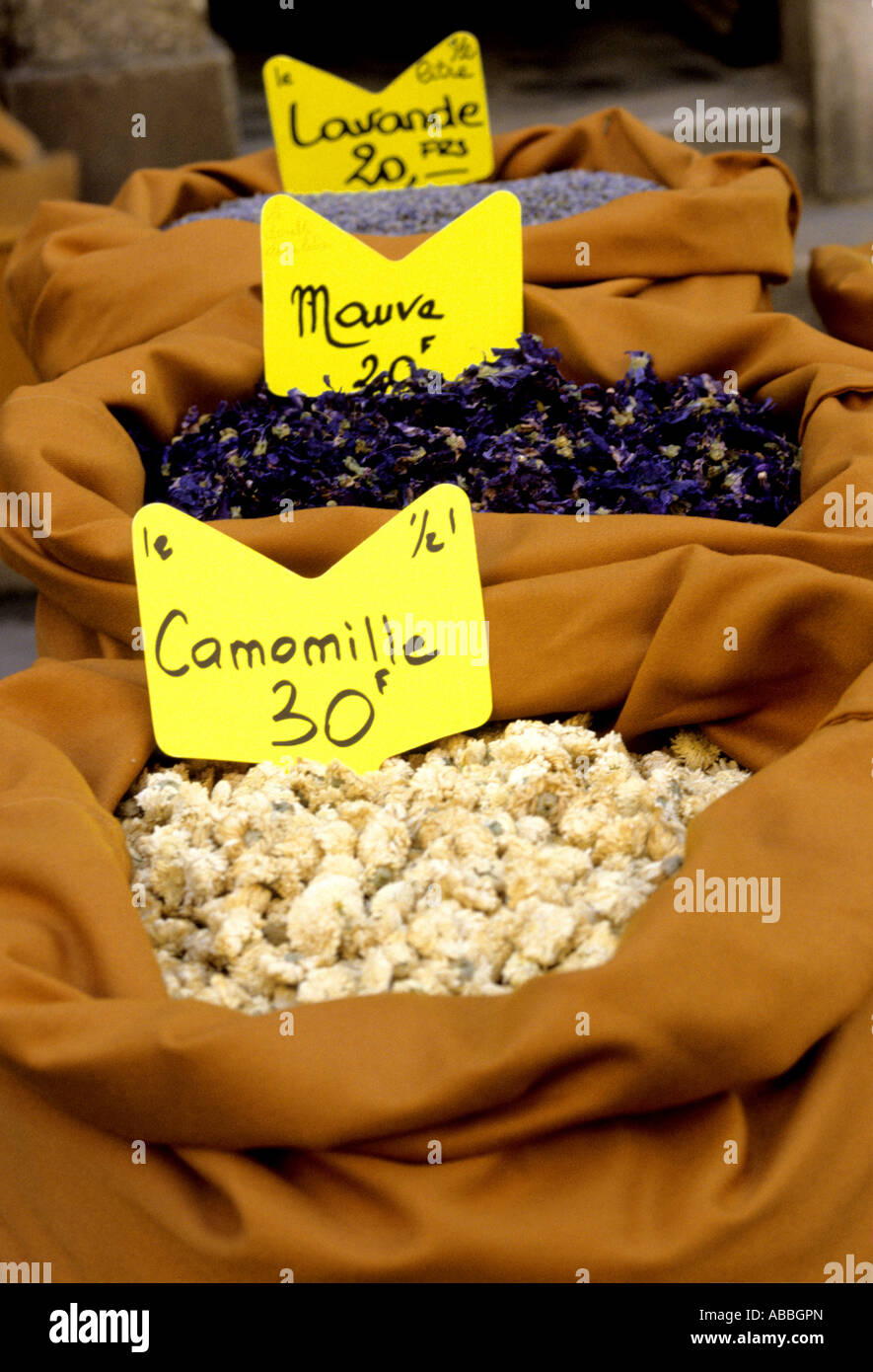 colorful sacks of Herbs and spices are a familiar sight in French food ...
