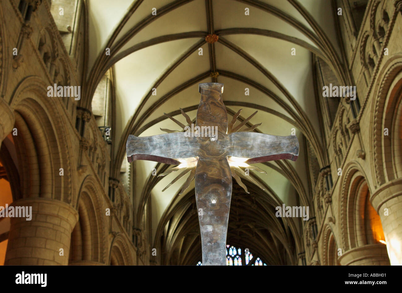 Interior of Gloucester cathedral showing vaulted ceiling and silver ...