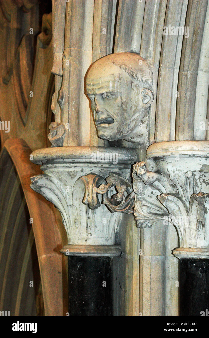 Carved stone figure head in Gloucester cathedral Stock Photo - Alamy