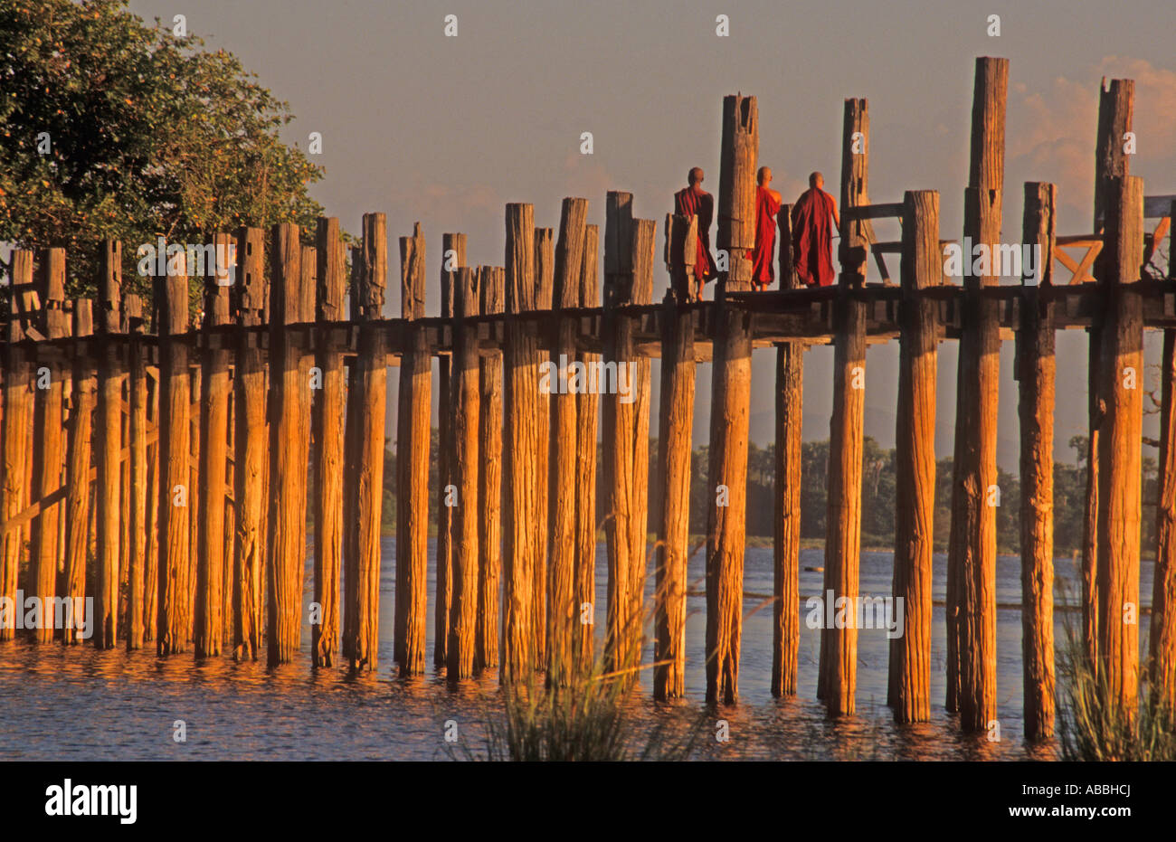 Spectacular sunset at U Bein bridge,(the longest teak bridge in the ...
