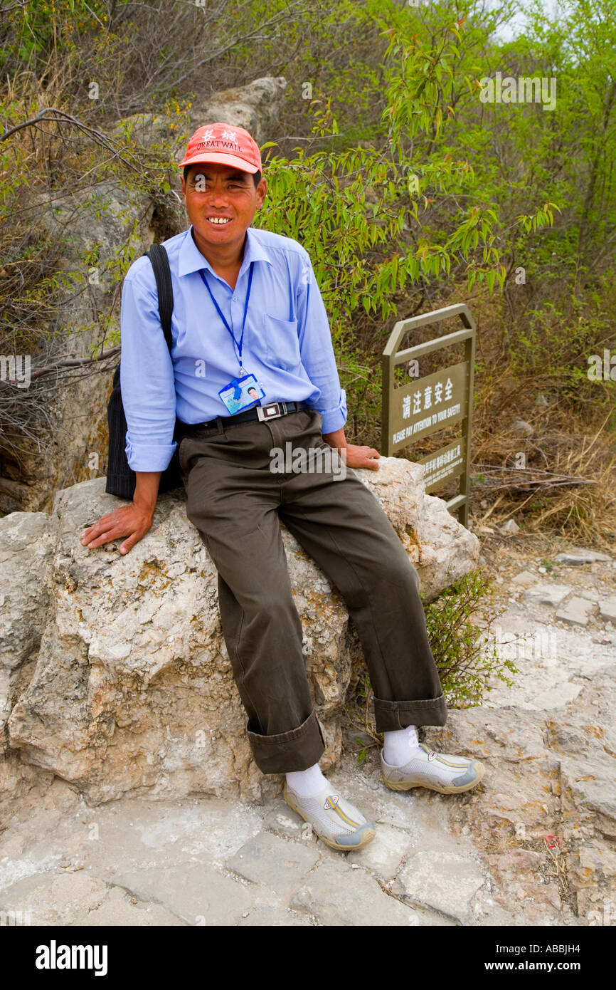 Local Guide pauses for rest Eastern section Great Wall of China at ...