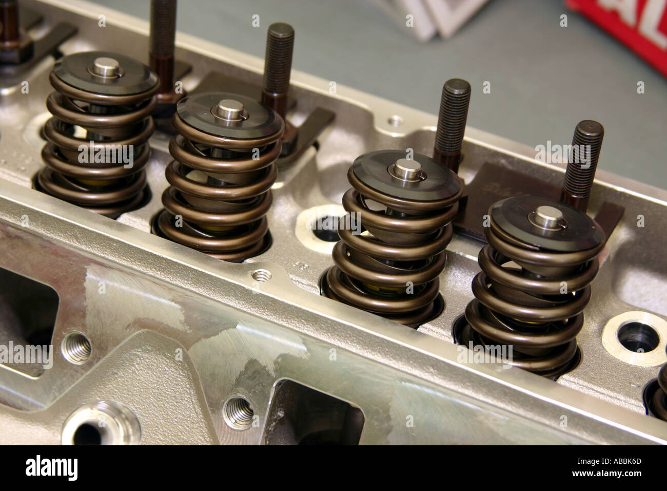 Close up of valves and springs on a high performance machine vehicle ...