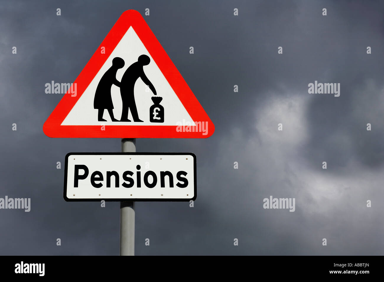 Pensions road sign against stormy sky Stock Photo - Alamy