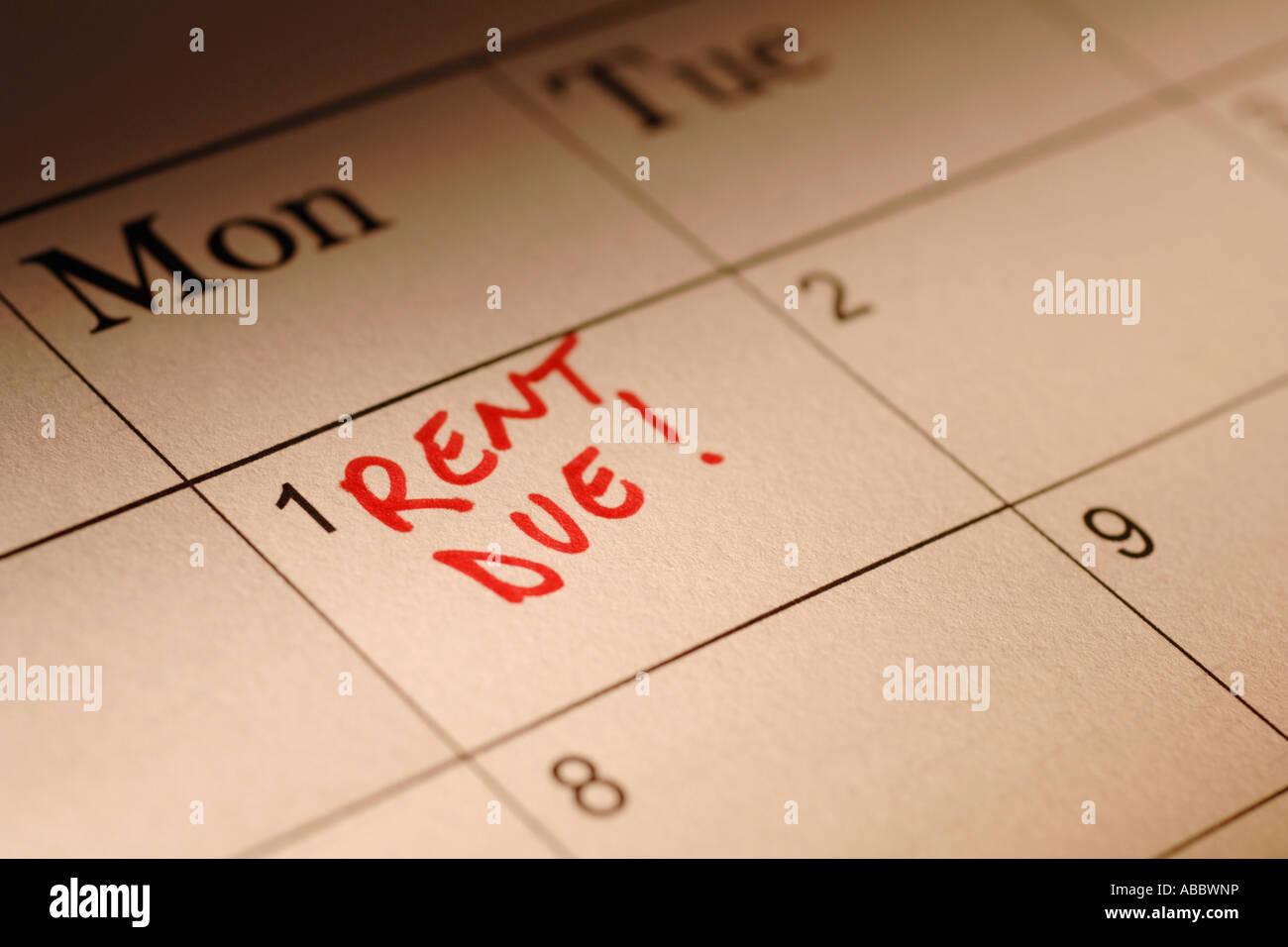 Calendar marked to show rent due Stock Photo - Alamy