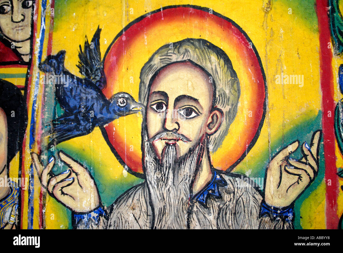 Ethiopian Orthodox Christianity colourful old wall painting of a saint ...
