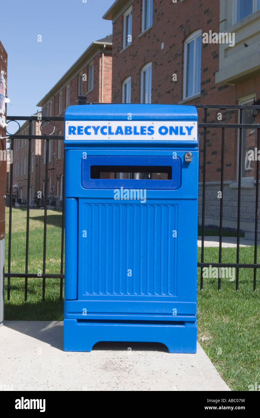 Blue Recyclables Only box Stock Photo - Alamy