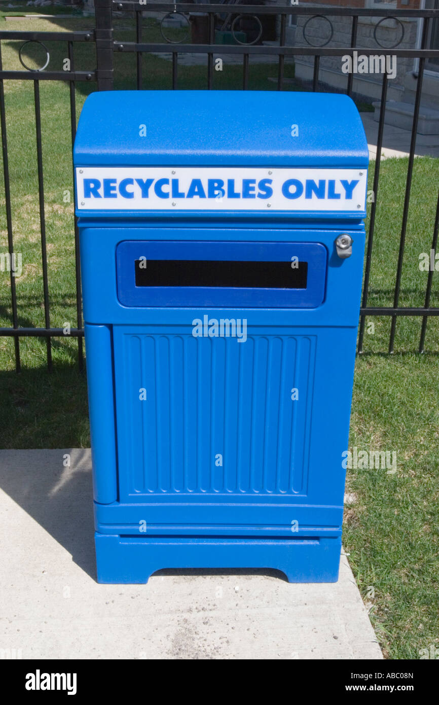 Blue Recyclables Only box Stock Photo - Alamy