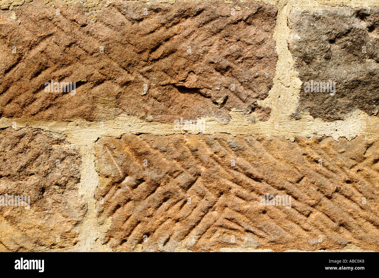 Detail of dressed stone bricks and mortar on a traditional mill ...