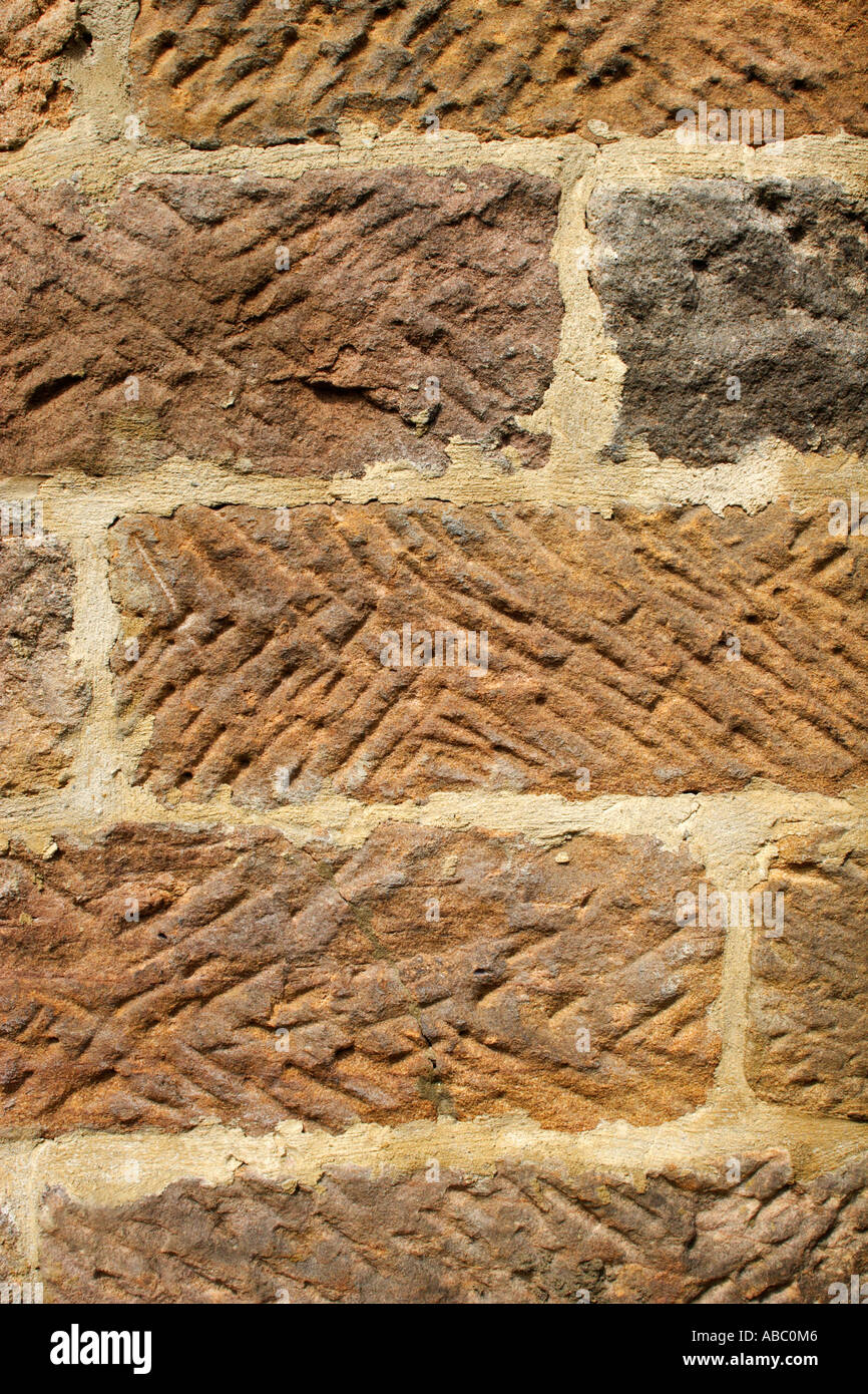 Detail of dressed stone bricks and mortar on a traditional mill ...