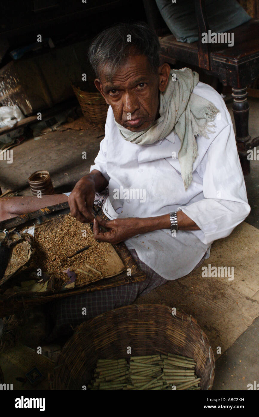A man rolls beedis in factory in Mysore, India. Beedis are a popular ...
