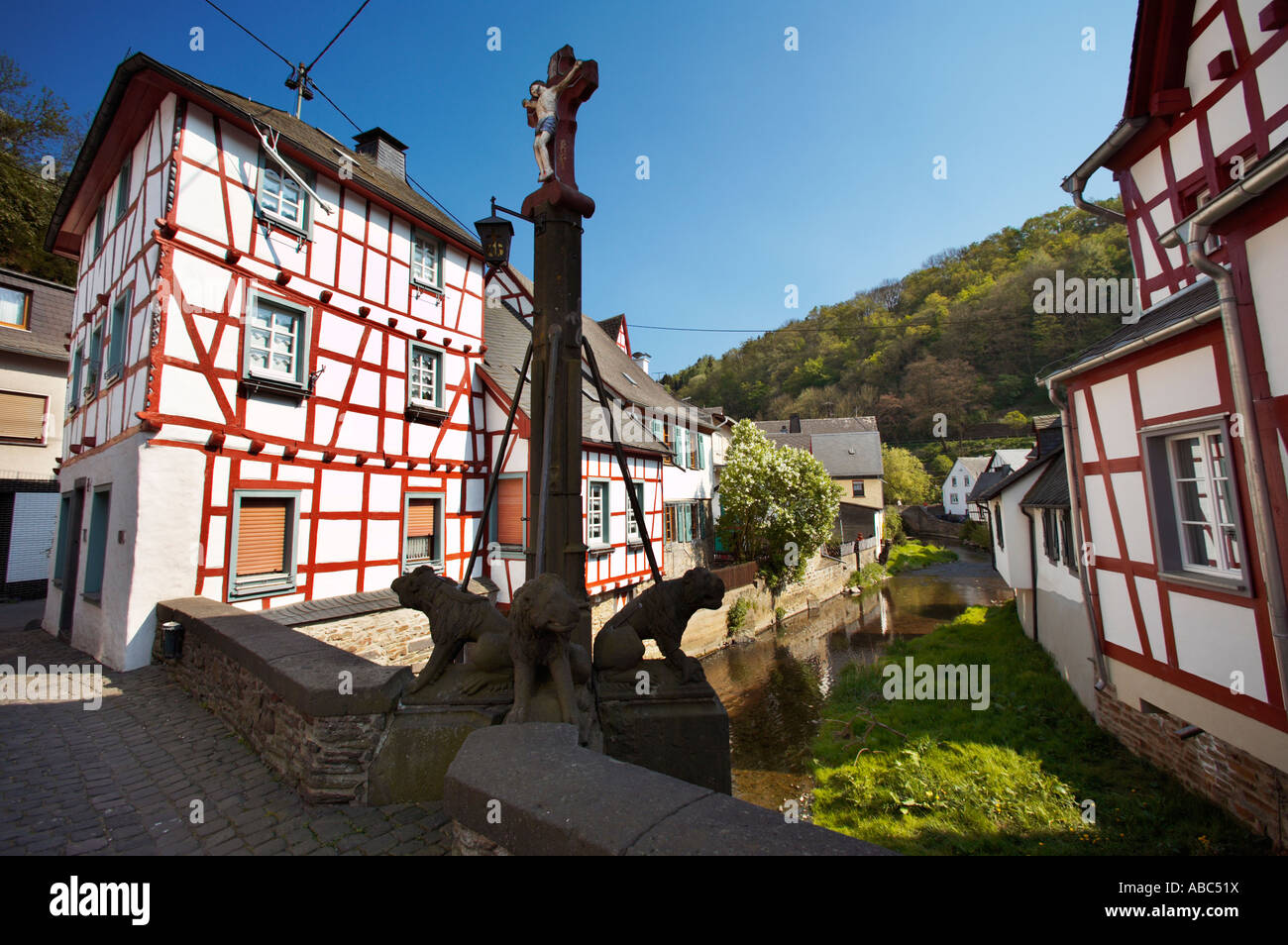 Statue of Jesus Christ on the load bridge at Monreal in the Eifel ...