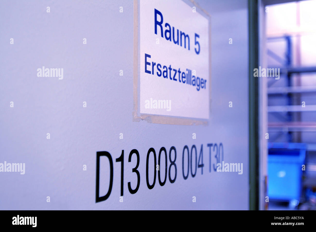 Label storage room for spare parts room 5 Stock Photo - Alamy