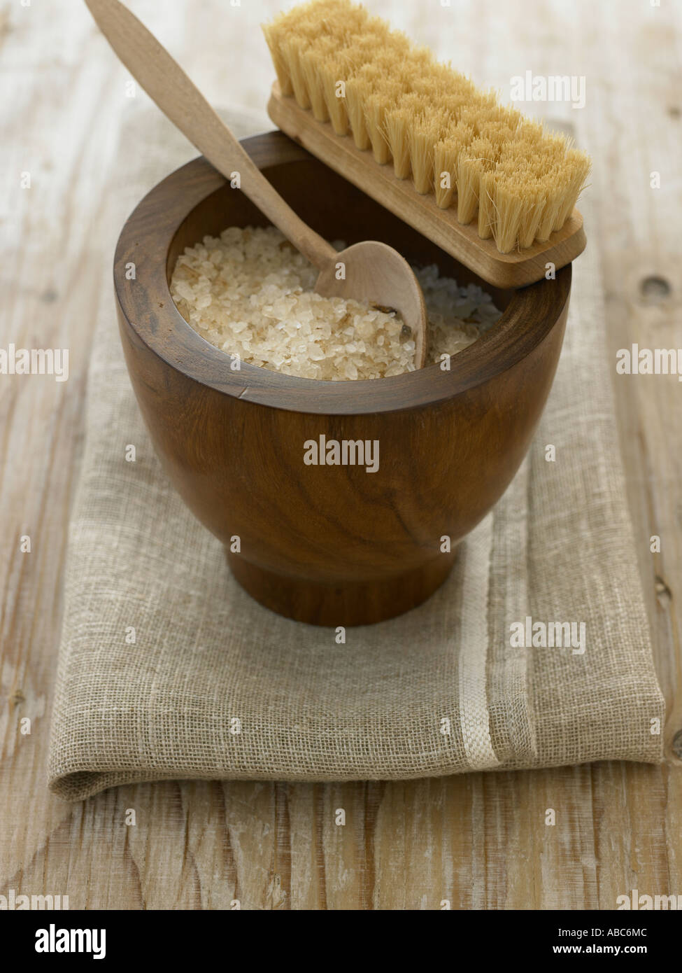 Bathing salts with body brush and natural linen wash cloth - high end ...