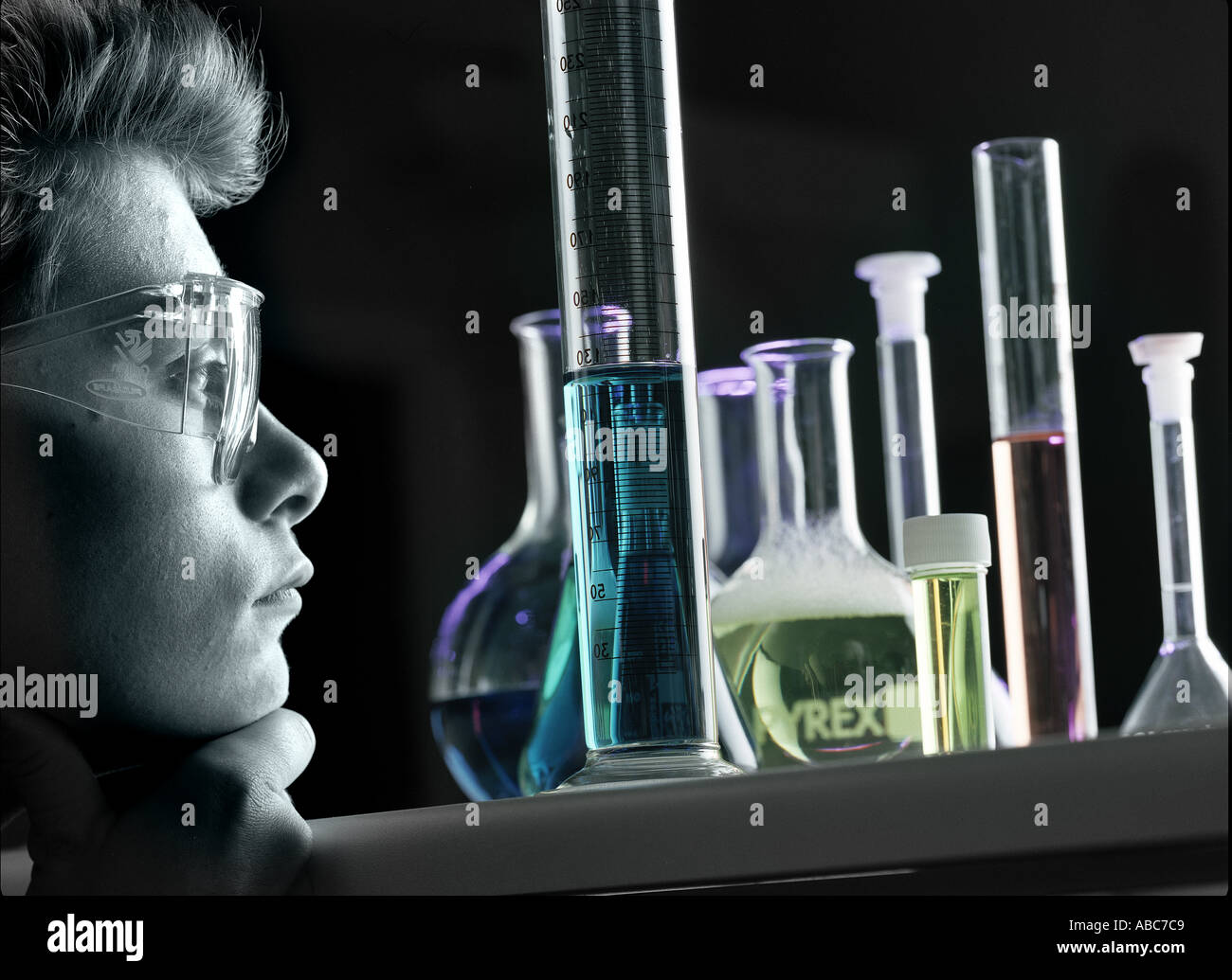 chemical flasks and face Stock Photo - Alamy