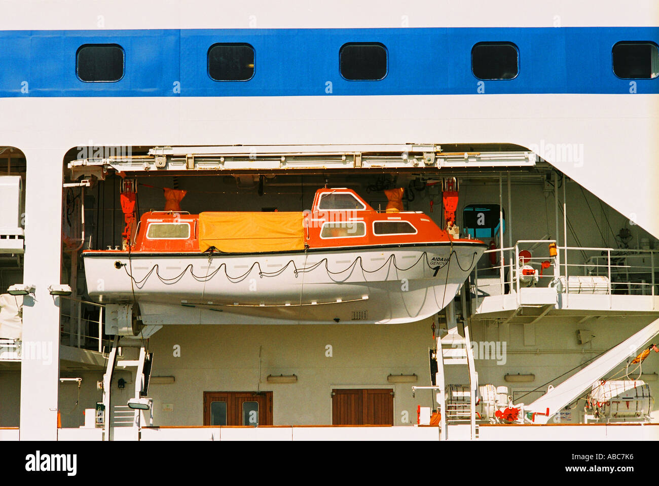 Lifeboat on cruiser ship Aida Blue Stock Photo - Alamy