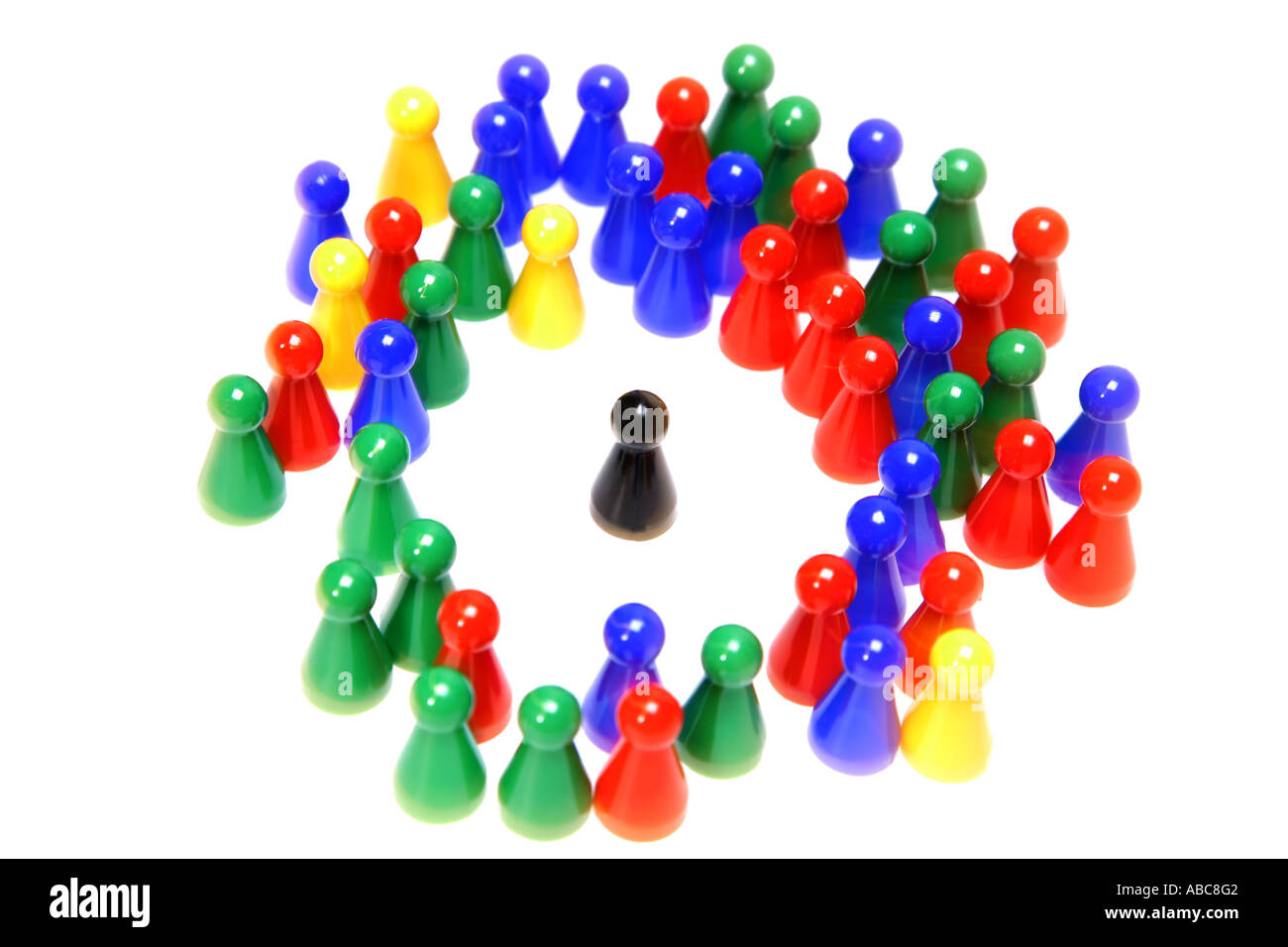 Chinese checker figures are surrounding a black token Stock Photo - Alamy